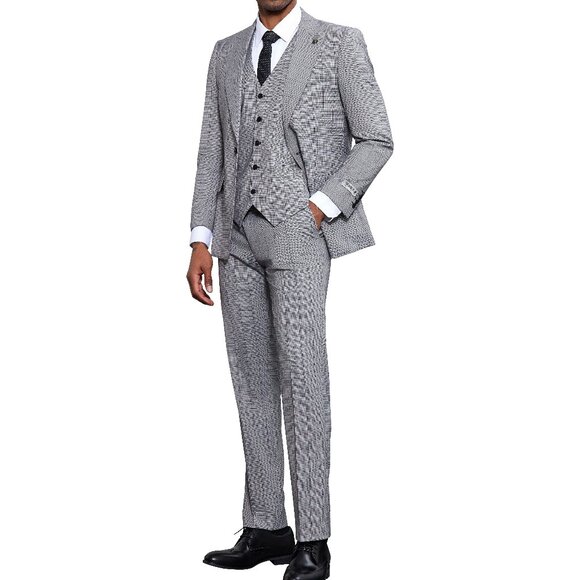 Stacy Adams | Suits & Blazers | Grey Windowpane 3 Piece Stacy Adams ...